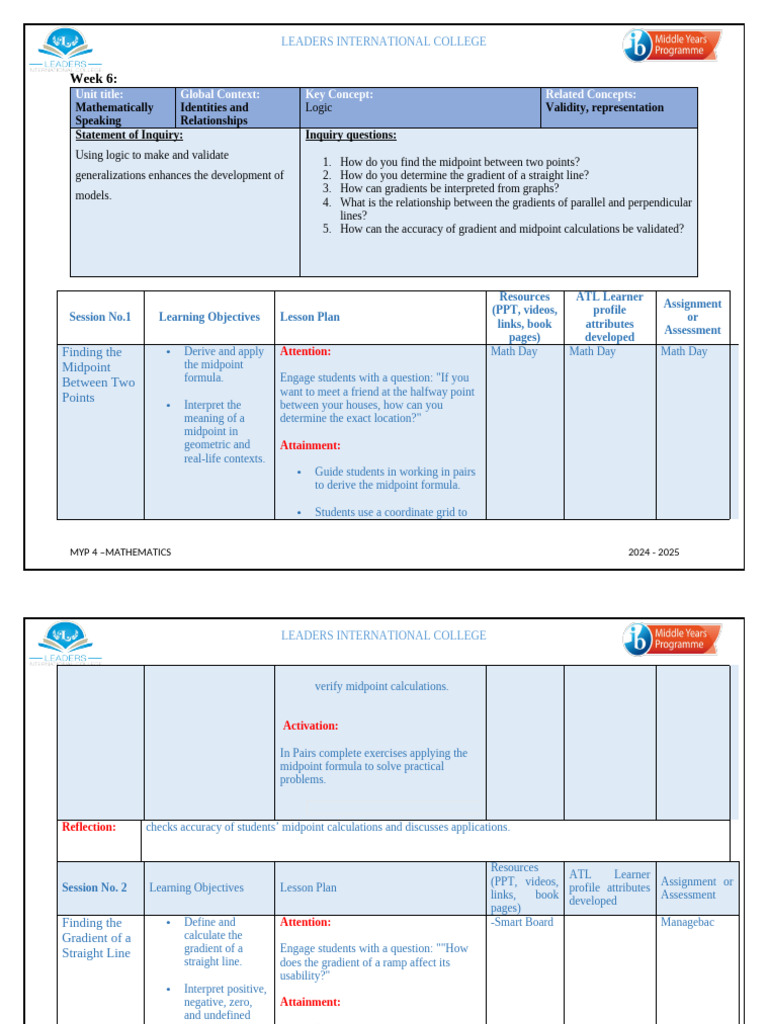 Lesson Plan Math MYP4-W6-T2 | PDF | Mathematics | Perpendicular