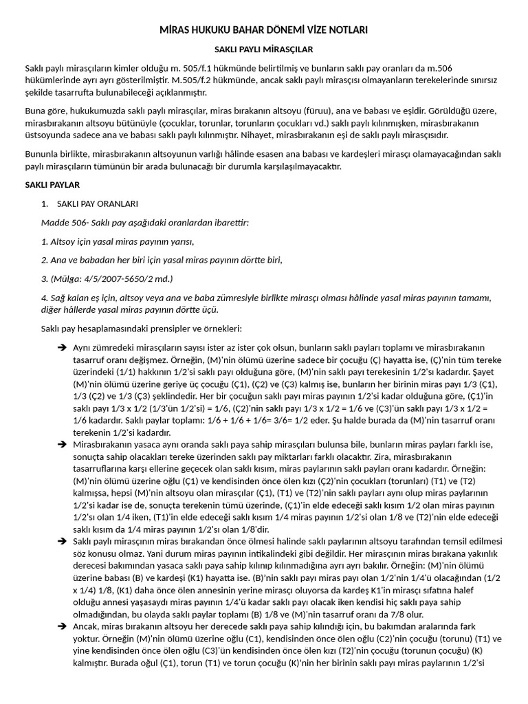 Miras Notları Bahar Vize | PDF