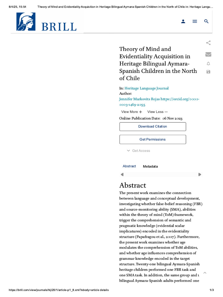 Markovits - Theory of Mind Aymara | PDF