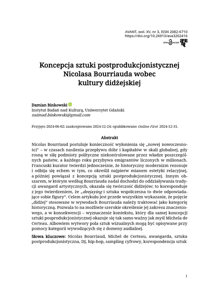 Koncepcja Sztuki Postprodukcjonistycznej | PDF