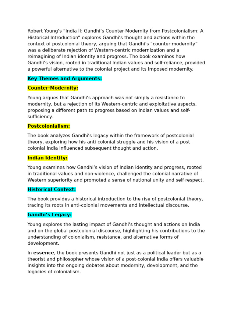 India II Gandhi S Counter Modernity | PDF | Postcolonialism | Mahatma ...