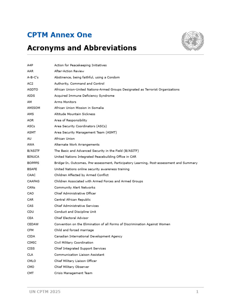CPTM Annex One Acronyms and Abbreviations | PDF | United Nations ...