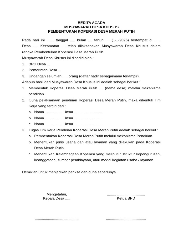 Berita Acara Musdesus | PDF