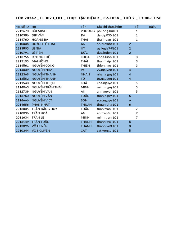 Danh Sách Chia T - Nhóm l01 | PDF
