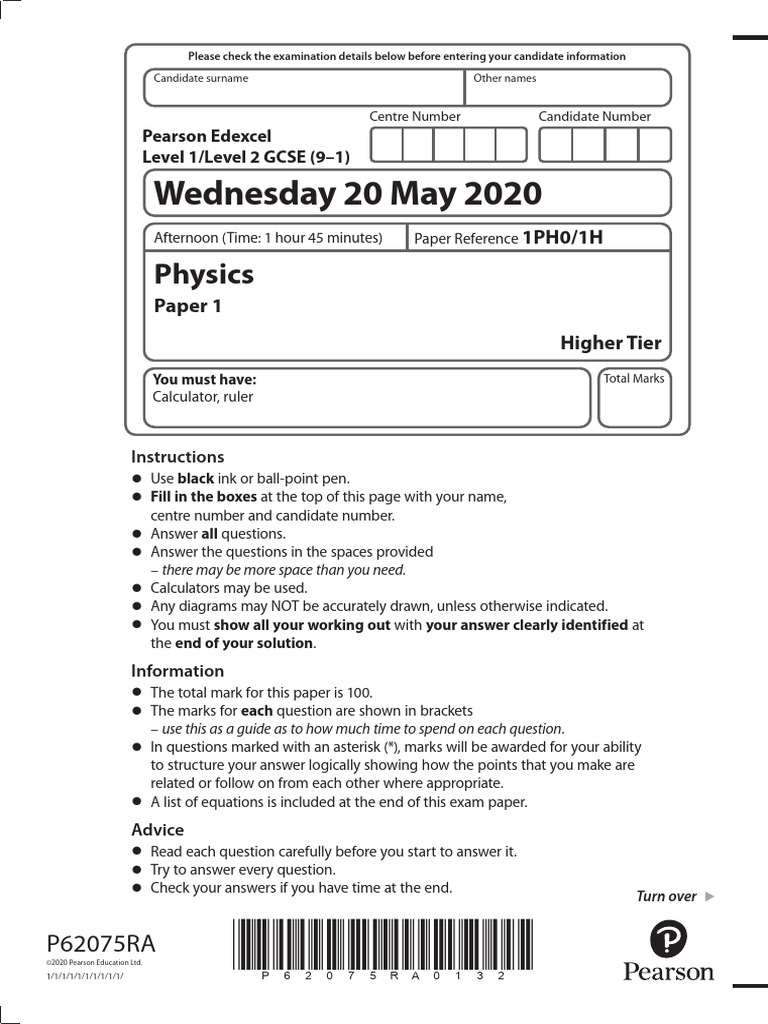 June 2020 QP - Paper 1 (H) Edexcel Physics GCSE | PDF | Velocity ...