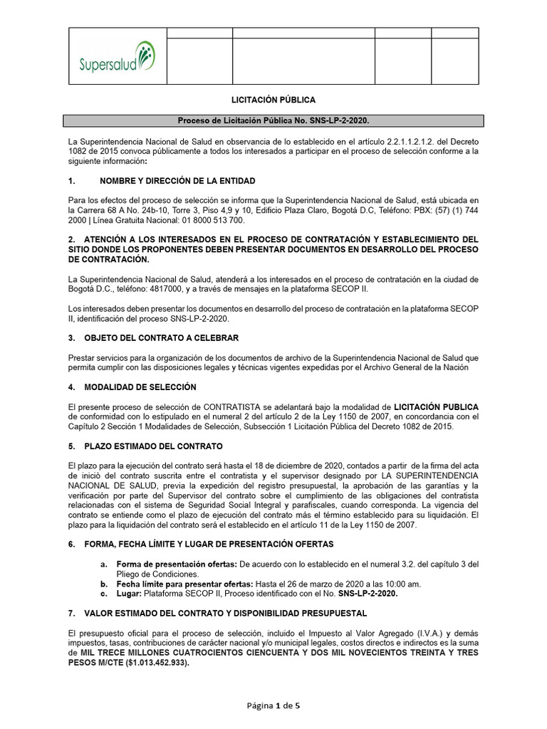 Aviso de Convocatoria Pública SNS-LP-2-2020 | PDF | Pequeñas y medianas empresas | Presupuesto