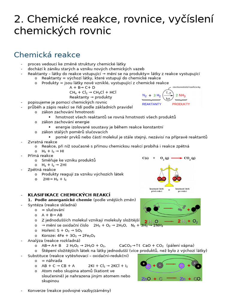 Chemické Reakce, Rovnice, Vyčíslení Chemických rovnicRNT | PDF