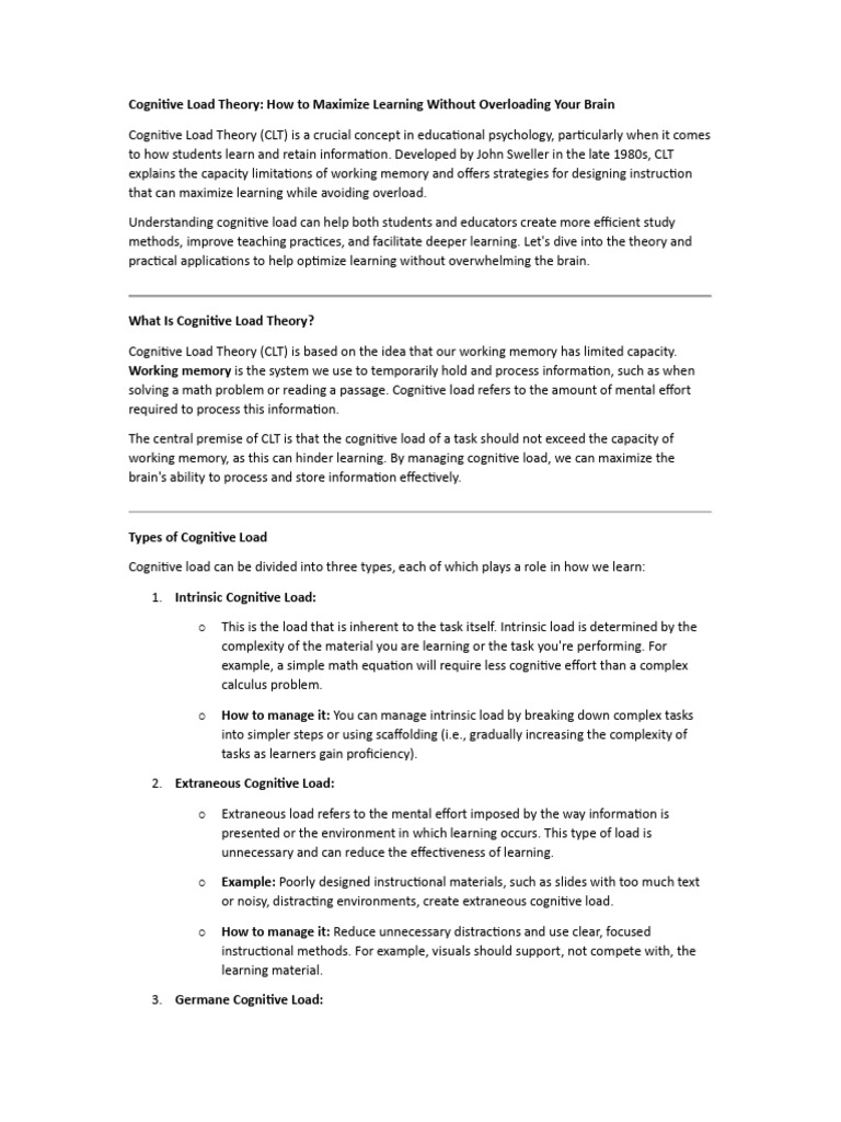 Mastering Cognitive Load for Learning | PDF | Learning | Cognition