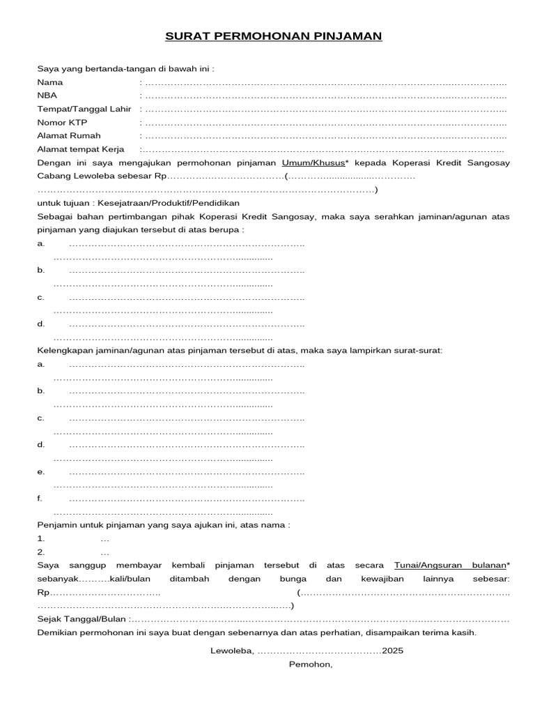 01 Surat Permohonan Pinjaman | PDF