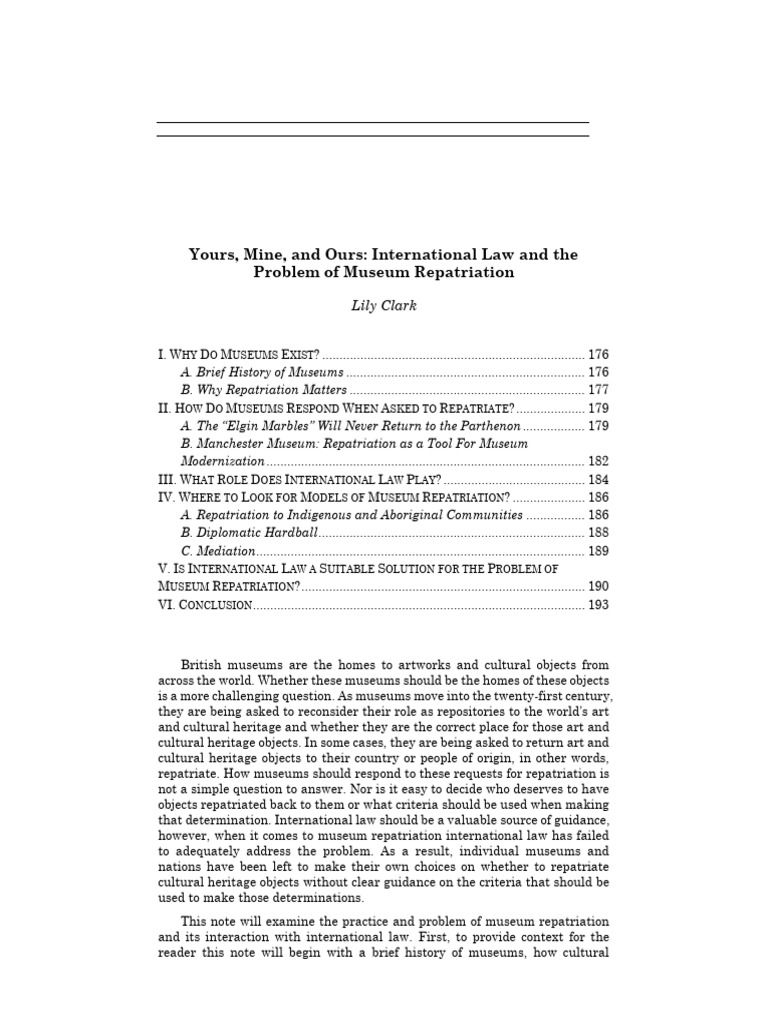Museum Repatriation and International Law | PDF | Museum