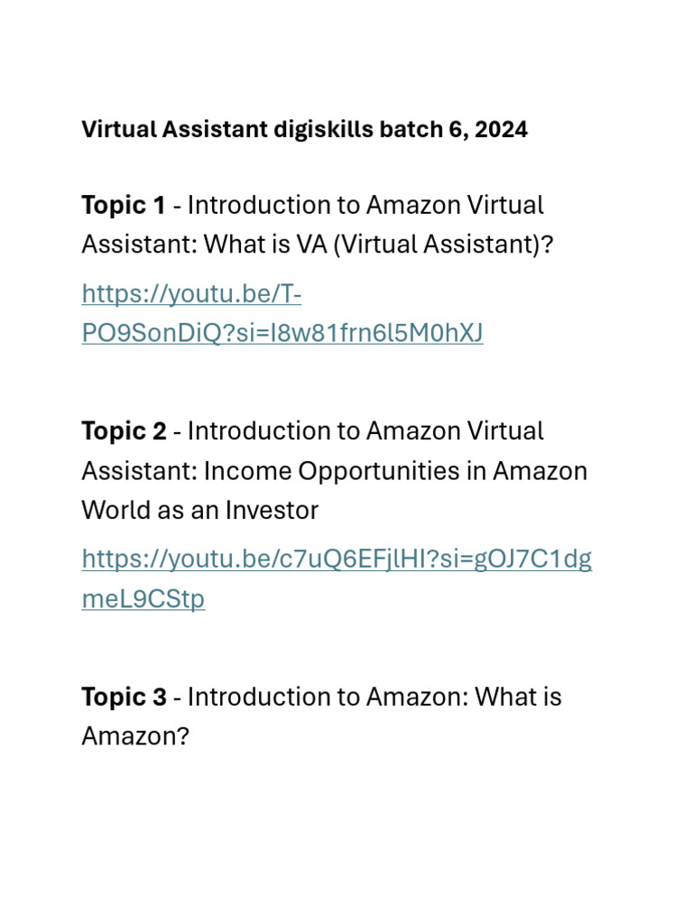 Virtual Assistant Digiskills 2024 | PDF | Logistics | Advertising