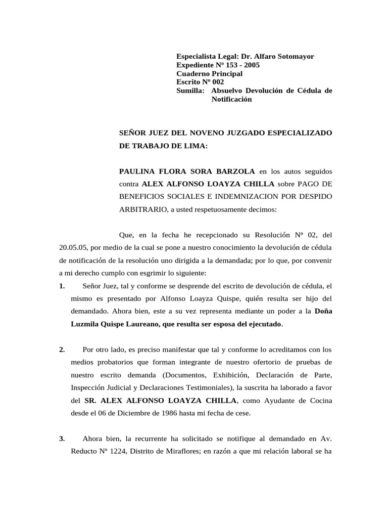 Absuelvo Devolución de Cédula | PDF | Salario | Daños y perjuicios