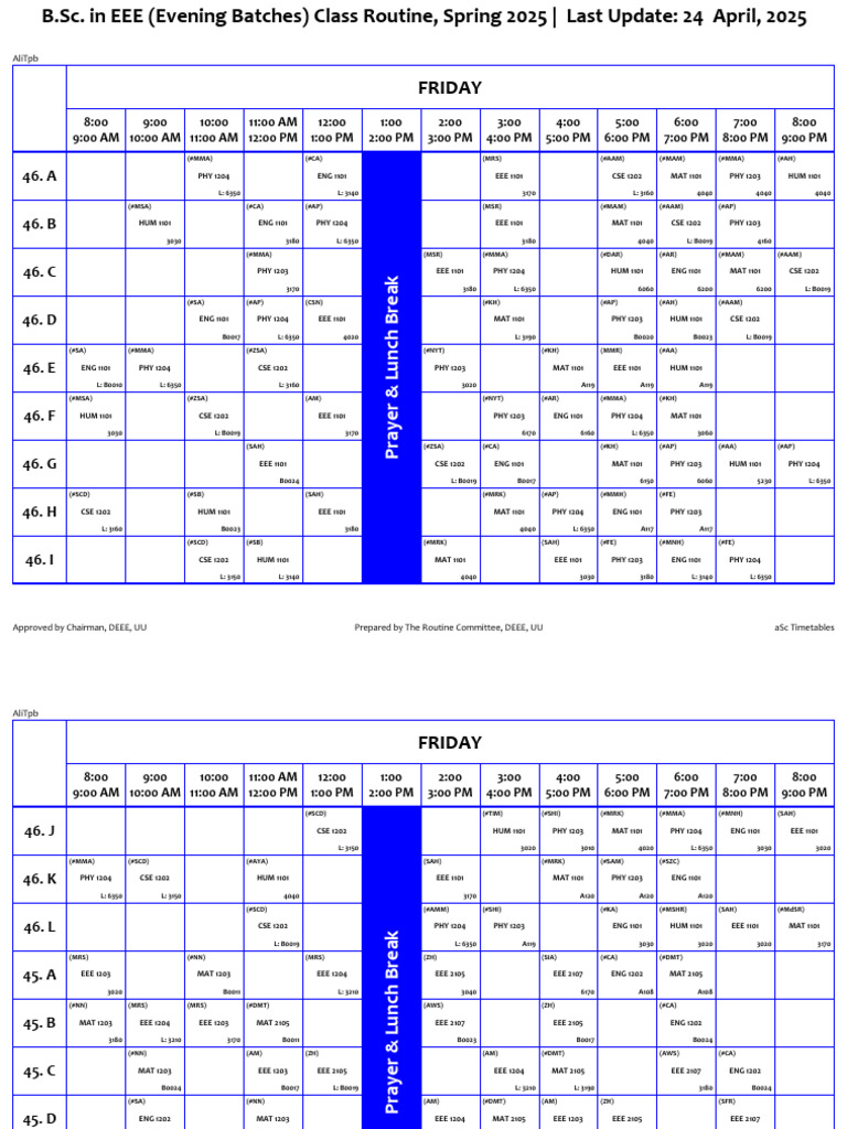 (Section-Wise) Spring 2025 Uu Eee Eve Routine - 24.04.2025 | PDF