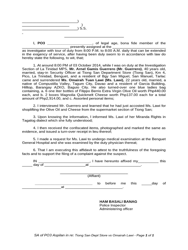 Affidavit Arresting Officer | PDF | Affidavit | Evidence