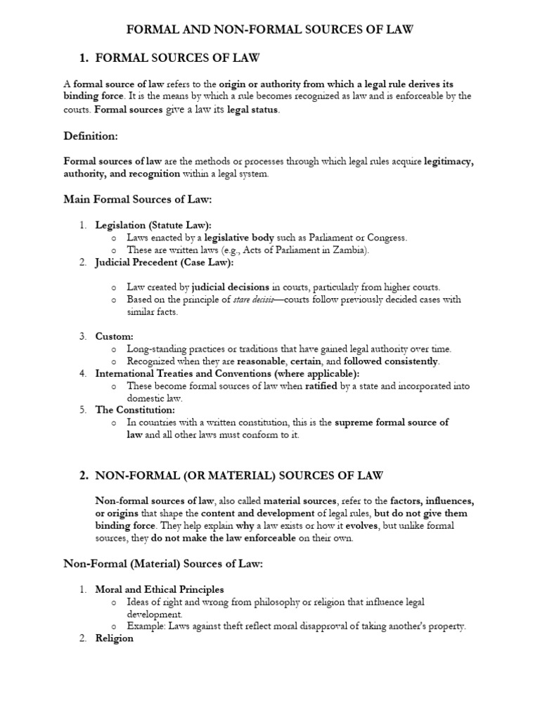 Formal Sources of Law Explained | PDF | Sources Of Law | Precedent