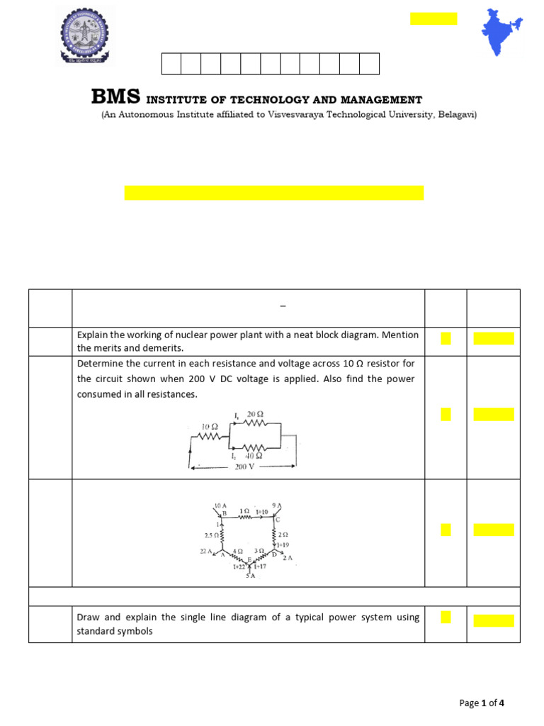 Introduction To Electrical Engineering Model Question Paper | PDF ...
