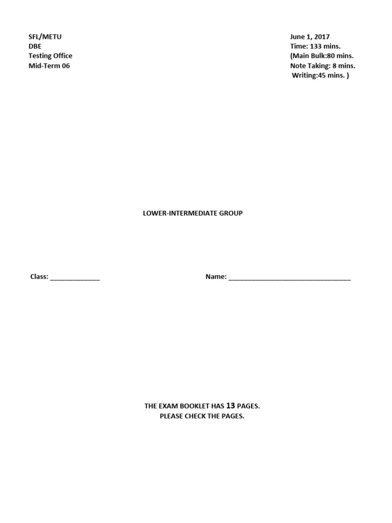 2016-2017 Spring Lower-Intermediate (Old Pre-Intermediate B) MT6 | PDF ...