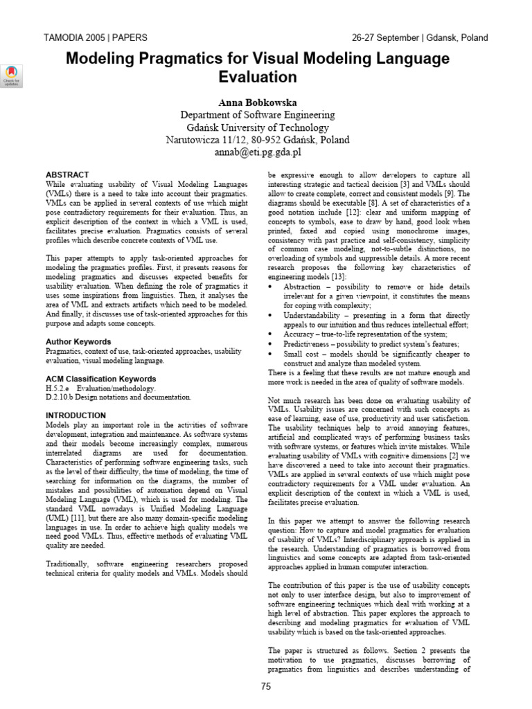 Modeling Pragmatics for Visual Modeling Language | PDF | Conceptual Model | Semantics