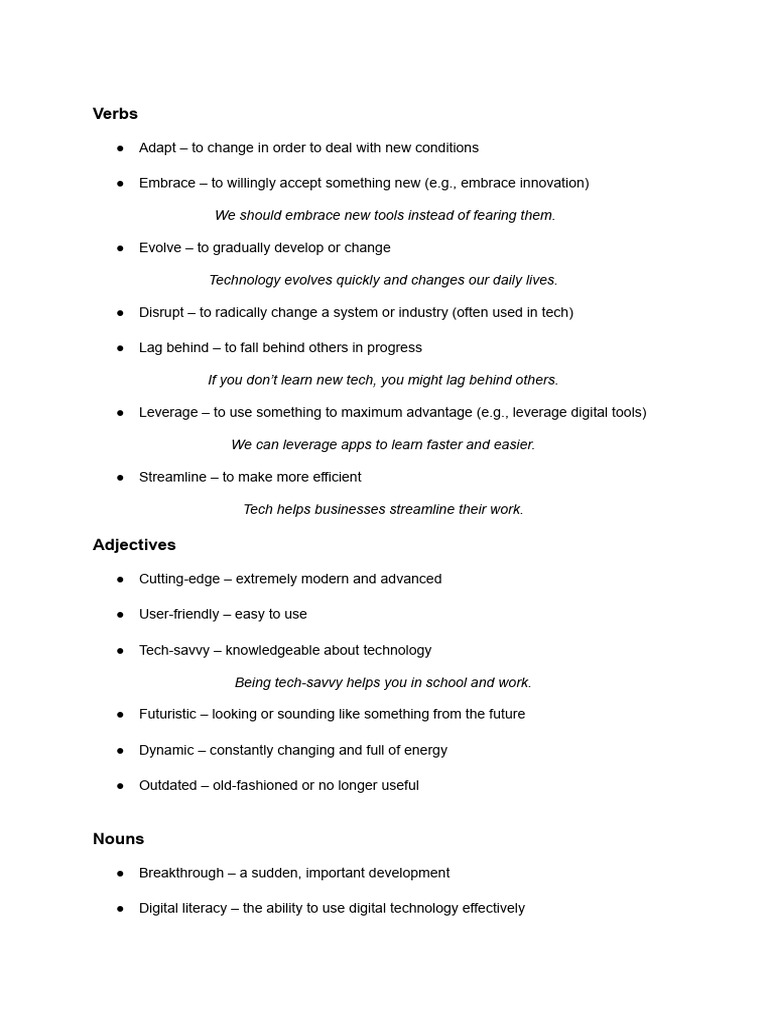 Vocabulary About New Technology | PDF