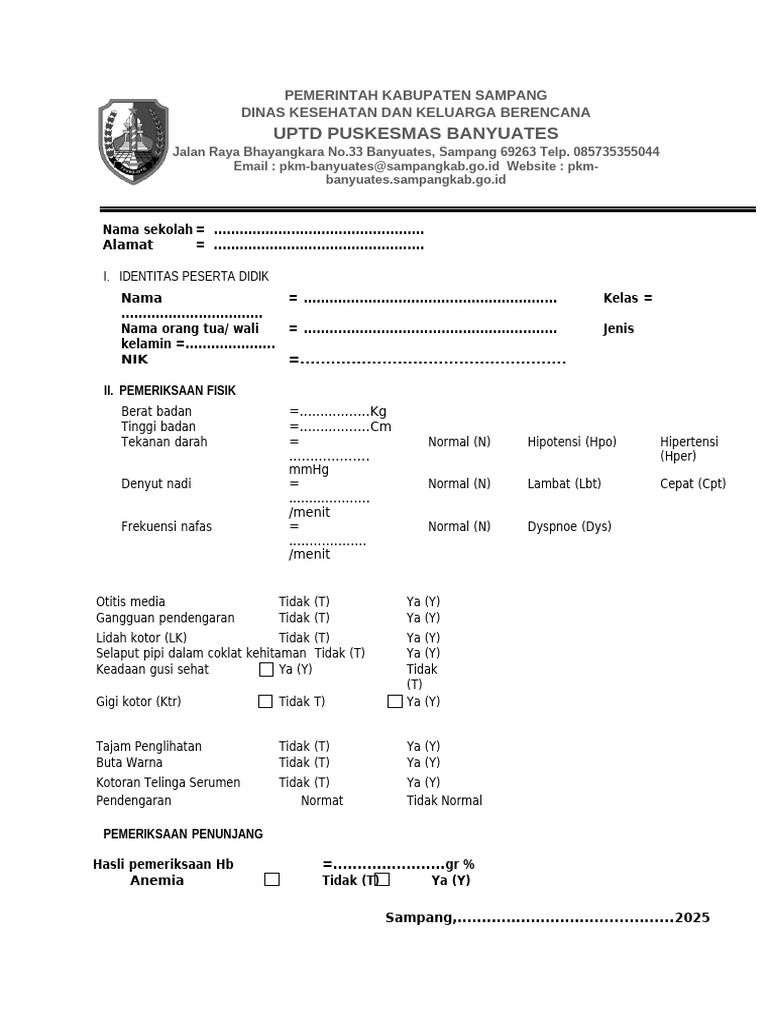 Form Penjaringan Simpel | PDF