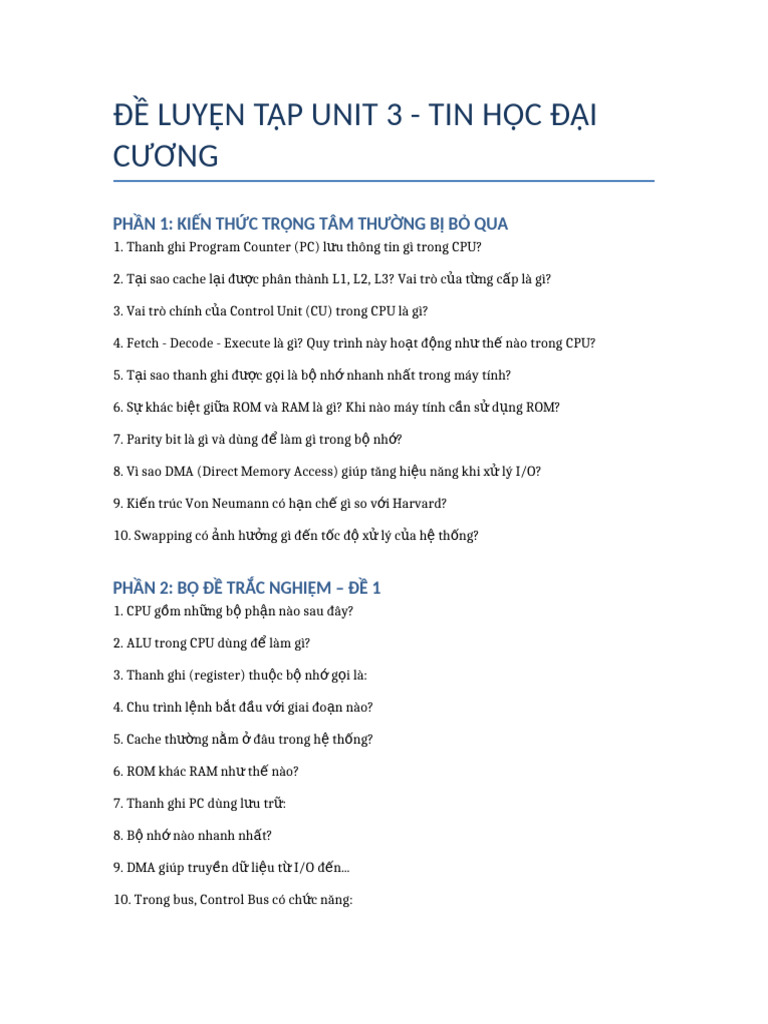 De Luyen Tap Unit3 TinHoc | PDF