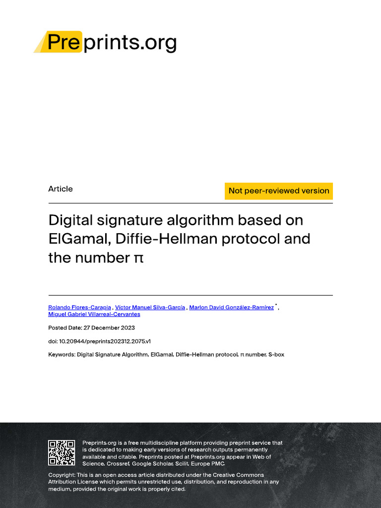 Digital Signature Algorithm Based On ElGamal Diffi | PDF | Public Key Cryptography | Computer ...