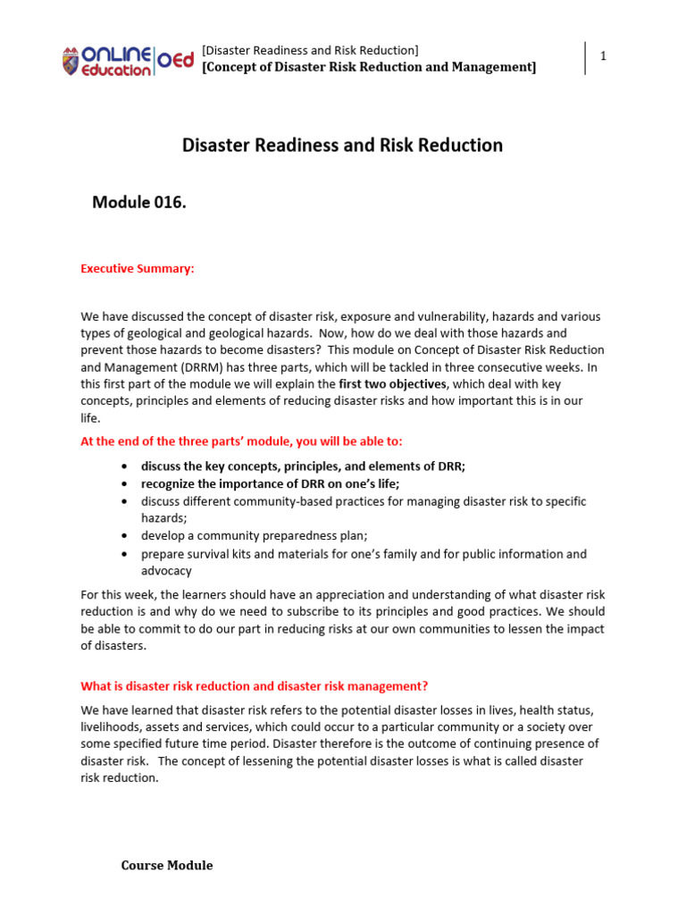 Disaster Risk Reduction Concepts Explained | PDF | Disaster Risk ...