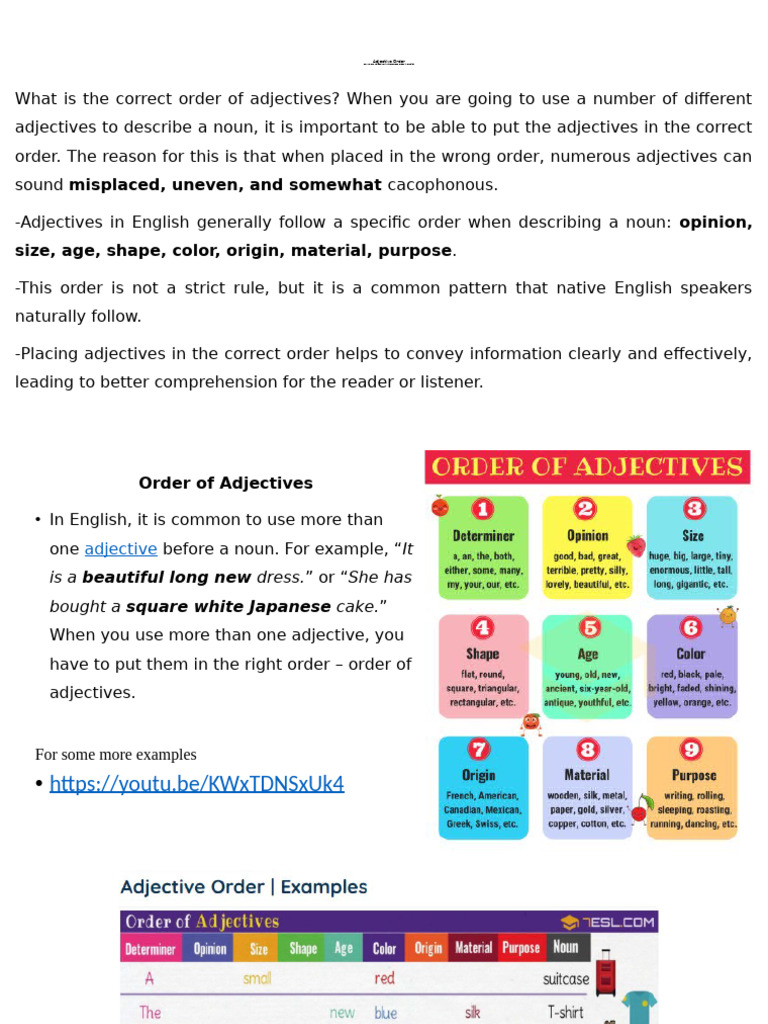 Correct Order of Adjectives Explained | PDF