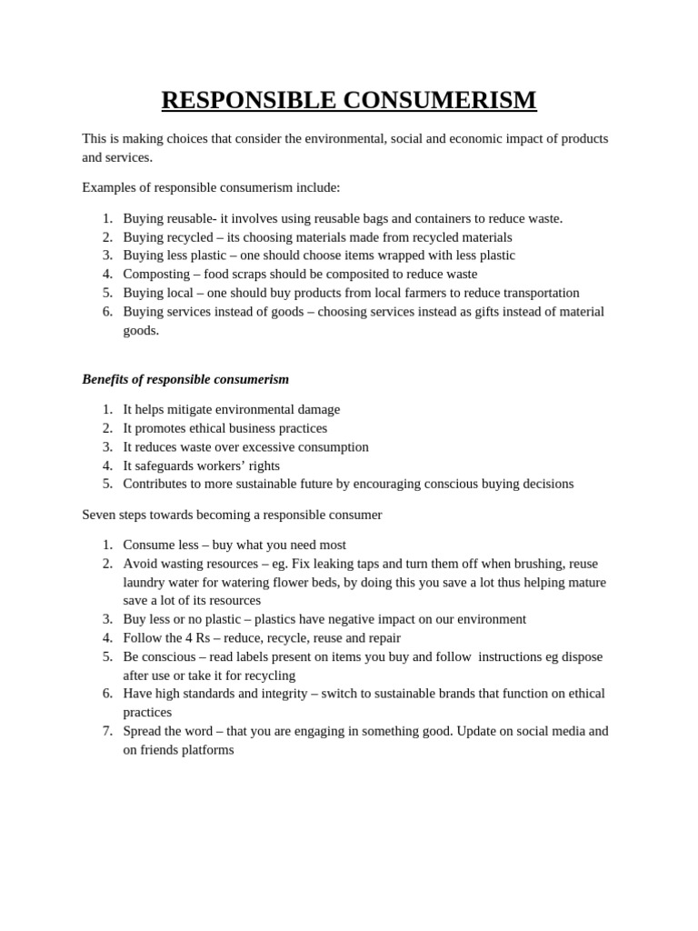 Responsible Consumerism | PDF | Sustainability | Consumer Behaviour
