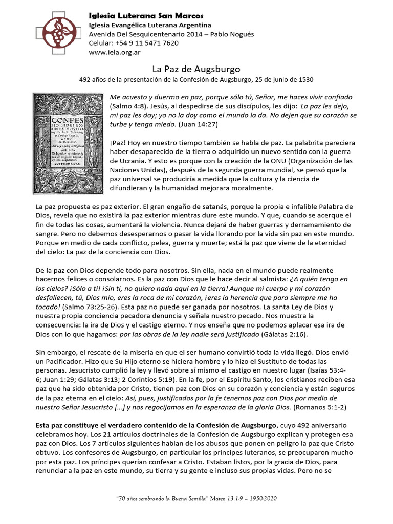 La Paz de augburgo - 492 Aniversario de la Confesión de Augsburgo ...