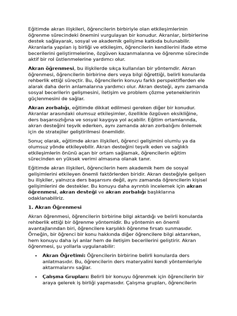 Eğitimde Akran Ilişkileri | PDF