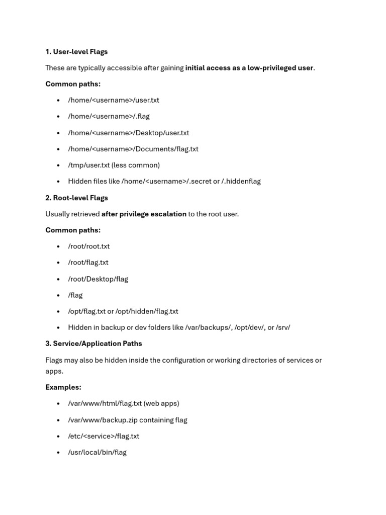Paths for Finding Flags in linux | PDF