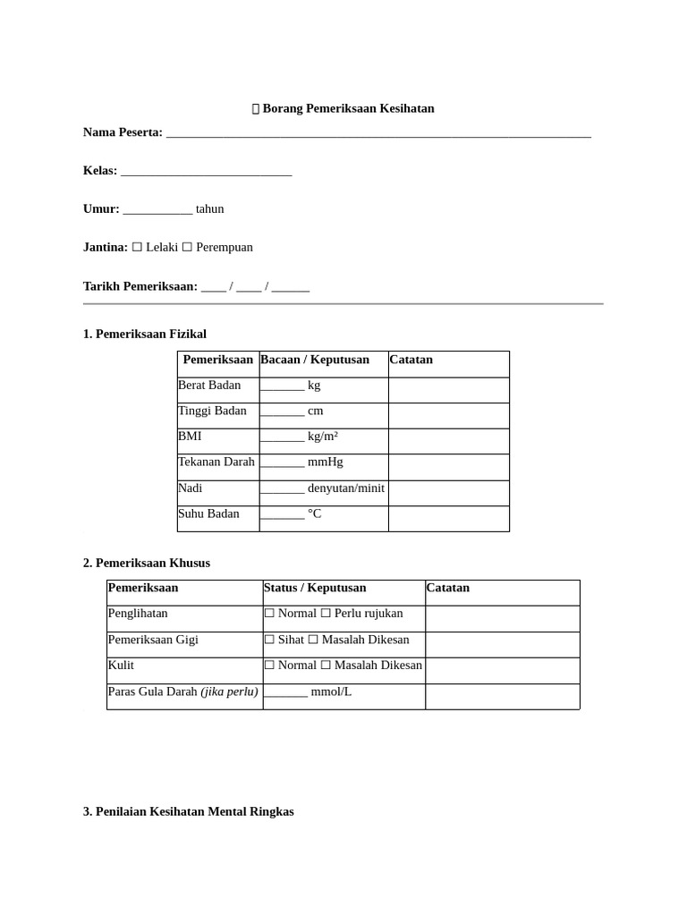 ? Borang Pemeriksaan Kesihatan | PDF