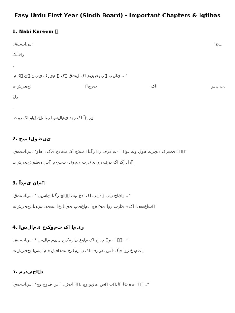Easy_Urdu_Important_Chapters_Tashreeh | PDF