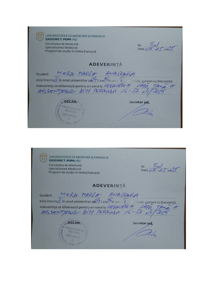 Adeverinta Mai 2025 | PDF