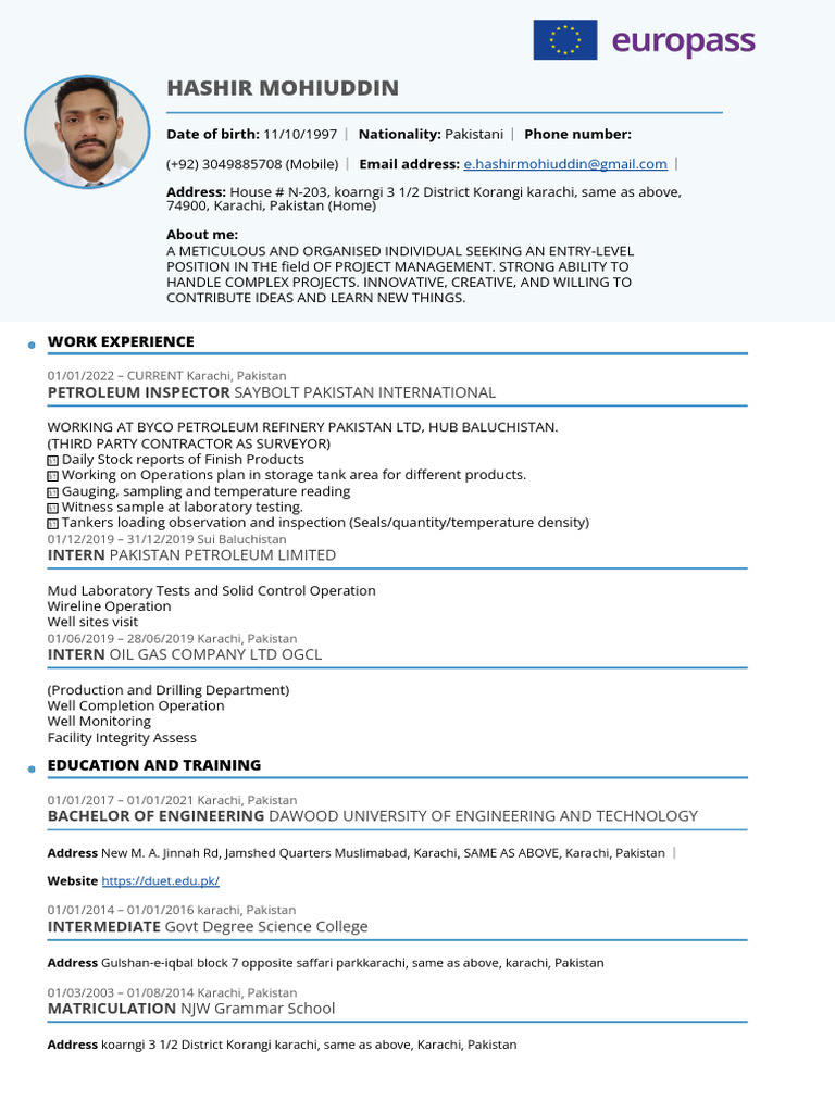 CV - HASHIR MOHIUDDIN | PDF | Pakistan | Karachi