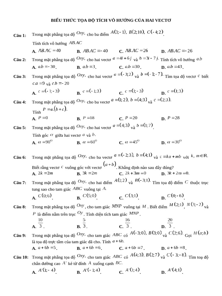 Bieu Thuc Toa doTich-Vo-Huong-Cua-Hai-Vecto | PDF