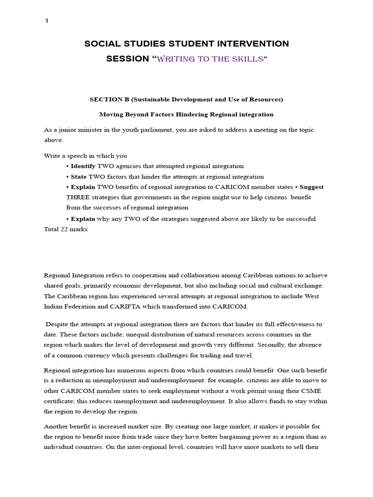 SS Sample Response Regional Integration | PDF | Regional Integration | Economies