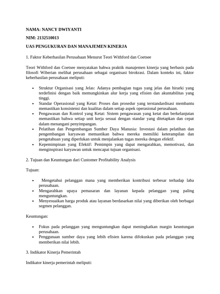 Nancy Dwiyanti - Uas Pengukuran Dan Manajemen Kinerja | PDF