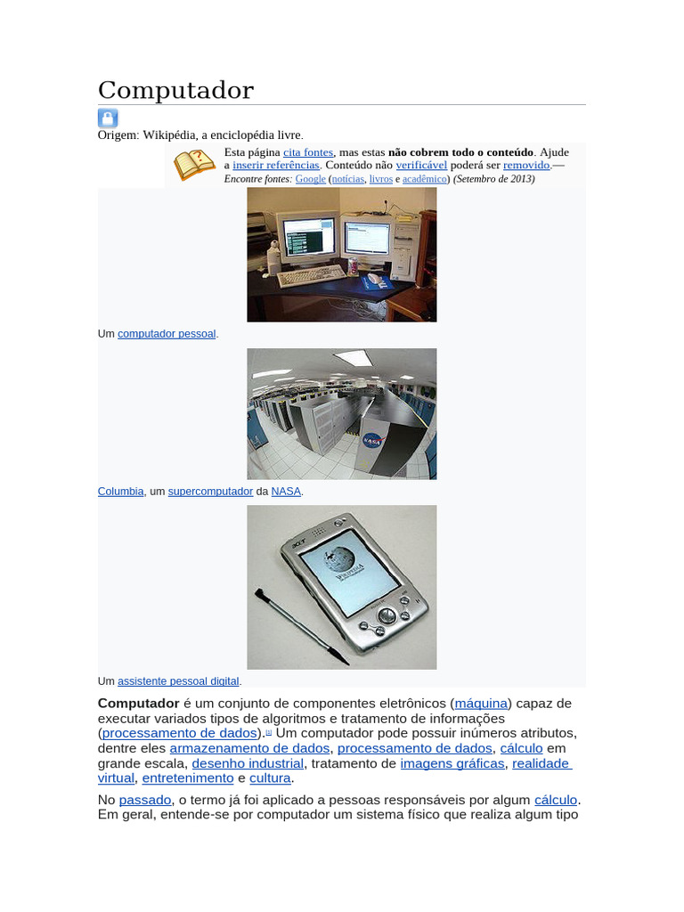 História e evolução dos computadores | PDF | Armazenamento de dados de ...
