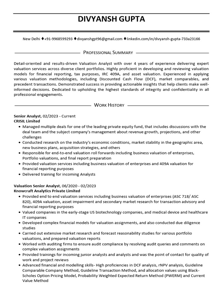 DIVYANSH_GUPTA_Resume_2 (1) | PDF | Valuation (Finance) | Business Valuation