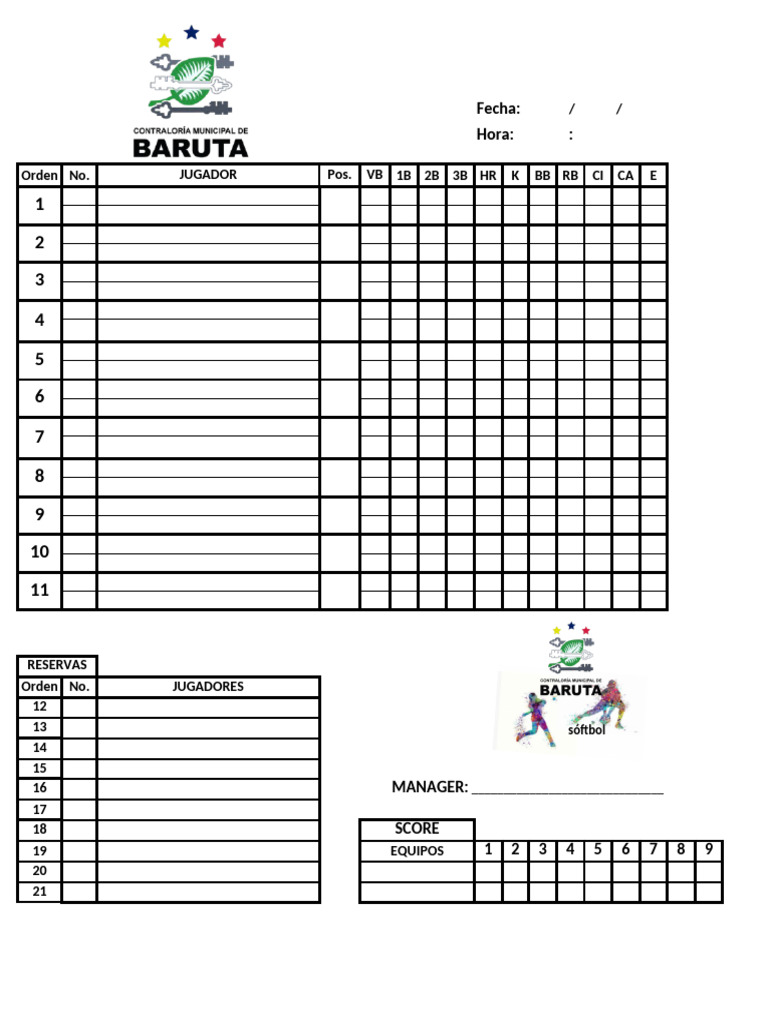 Formato Excel para Line Up Softbol | PDF