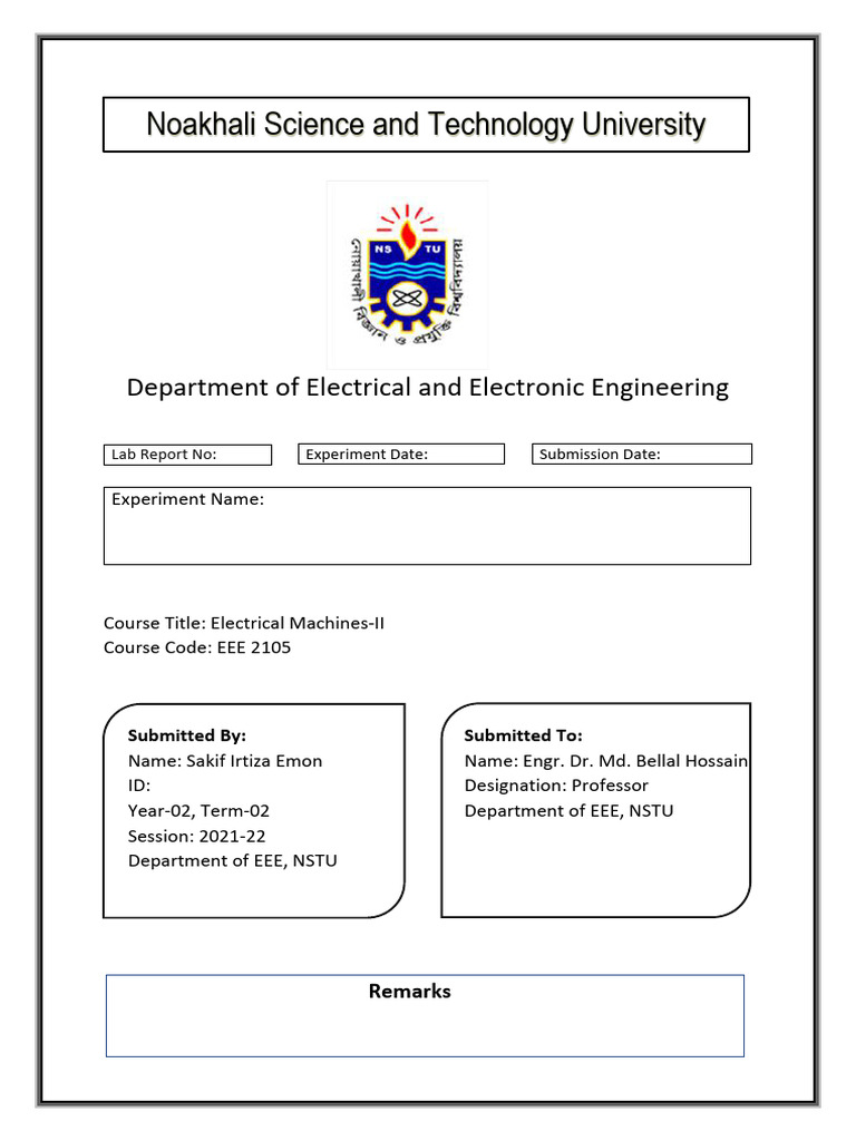 Eee Lab Cover Page (Nstu) | PDF