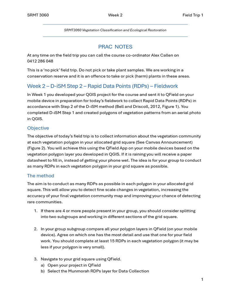 SRMT3060 Week+2+Field+Trip RDPs Student+Prac+Notes | PDF | Trees | Shrub