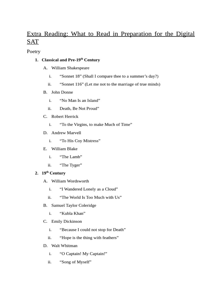 Digital SAT Reading List | PDF | Poetry