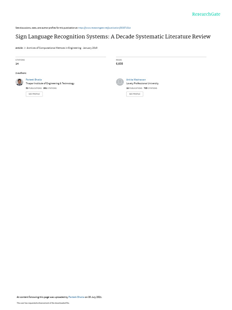 Sign Language Recognition Systems ADecade Systematic Literature Review ...