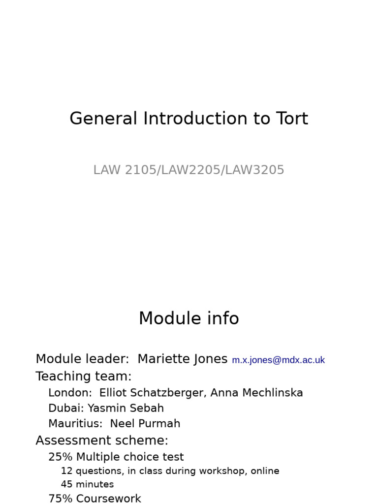 Introduction to Tort Law Concepts | PDF | Tort | Causation (Law)