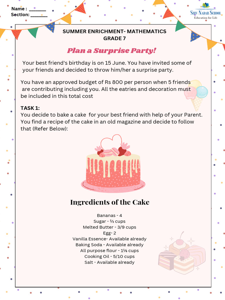 G7 Summer Enrichment (Mathematics) | PDF | Cakes | Cuisine