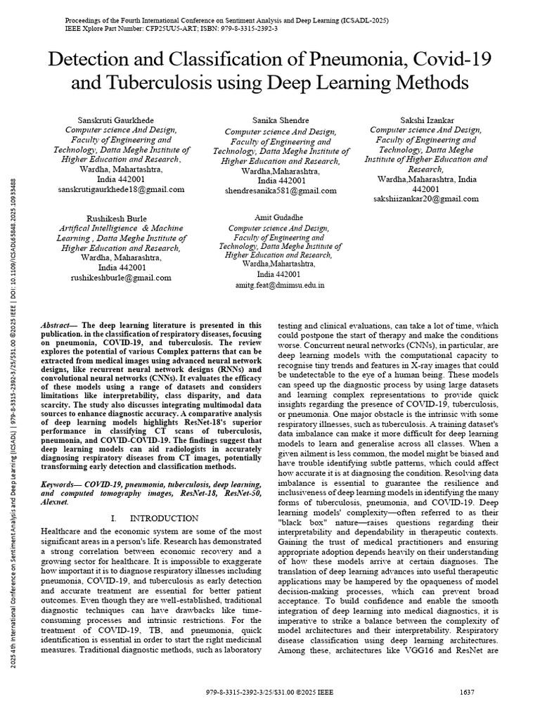 Detection and Classification of Pneumonia Covid-19 and Tuberculosis Using Deep Learning Methods ...
