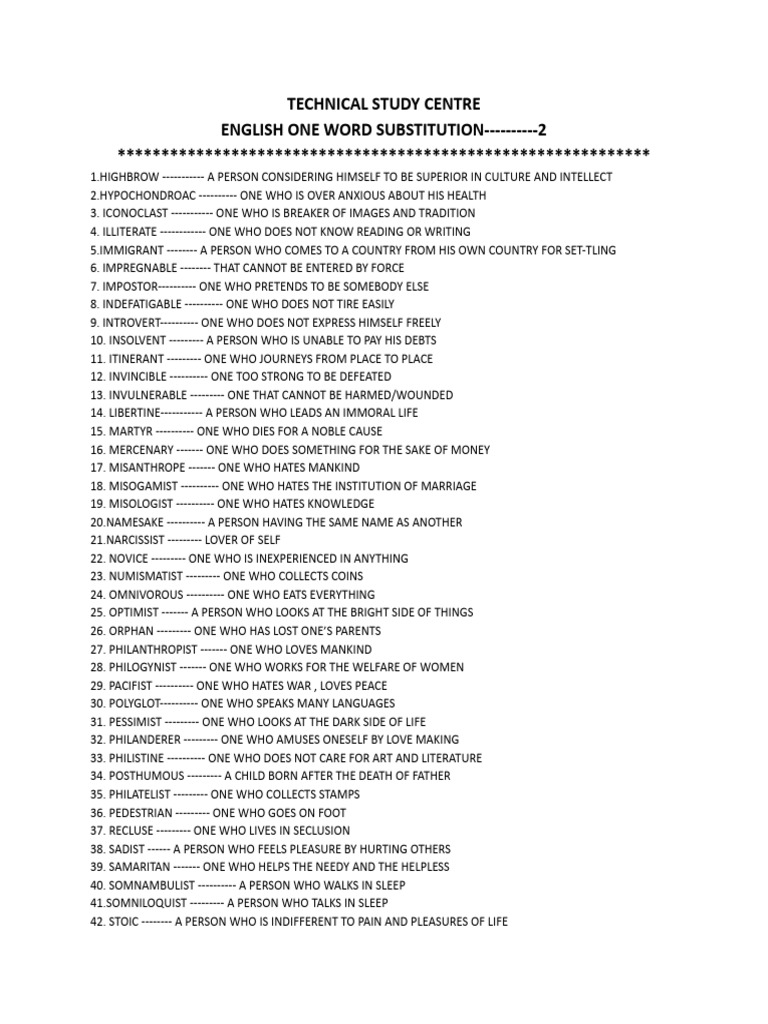 English One Word Substitute - 2 | PDF